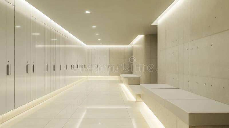 A Modern Hallway Featuring Lockers and Benches, Designed for a ...