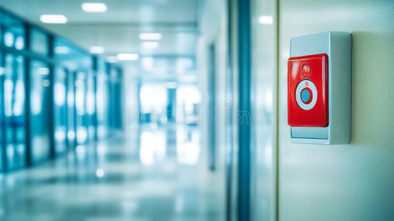 A Modern Hallway, Illuminated Brightly, Features a Fire Alarm System ...