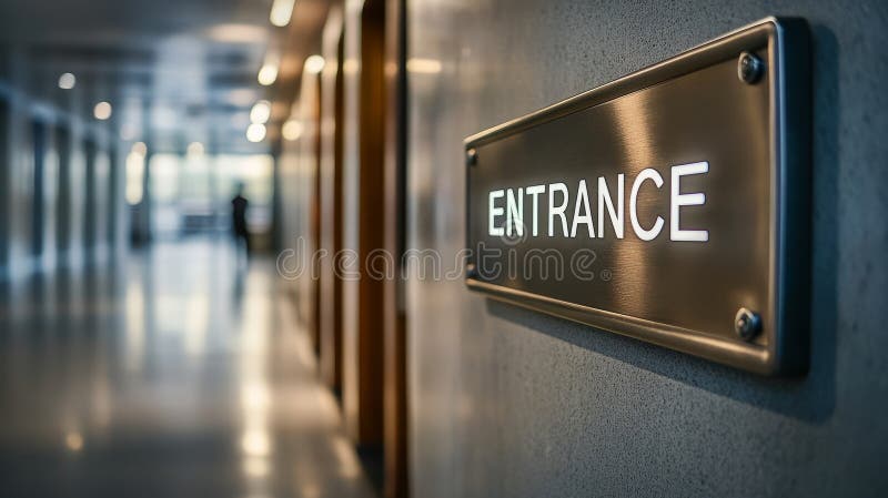Modern Hallway with an Illuminated Entrance Sign. Stock Photo - Image ...