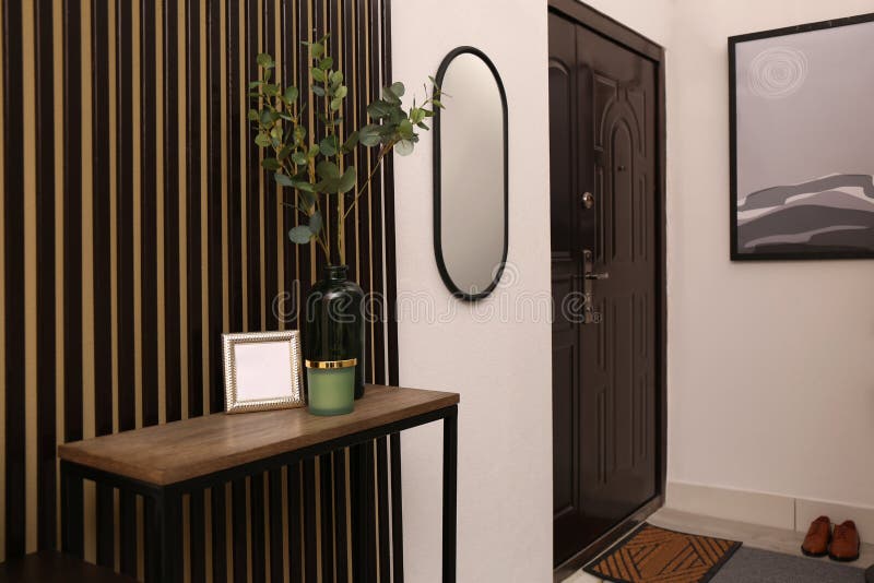 Modern Hallway Interior with Console Table and Mirror Stock Photo ...