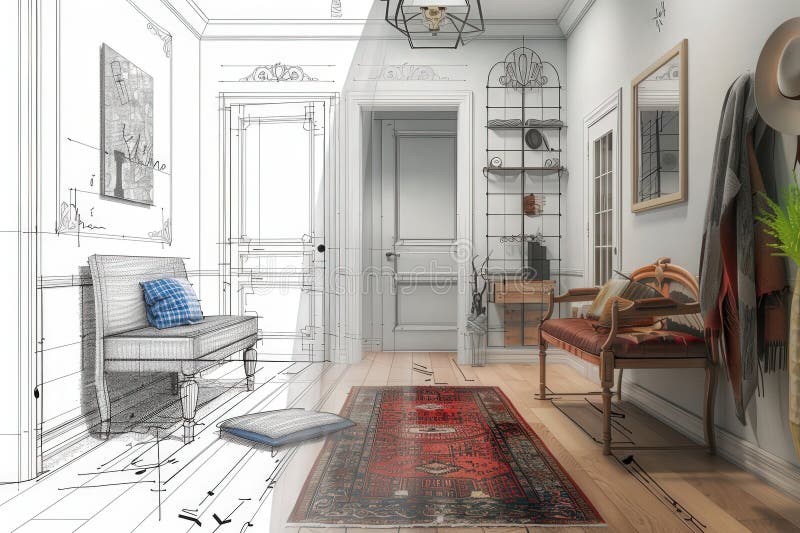 Modern Hallway Design Blends Past and Present Stock Illustration ...