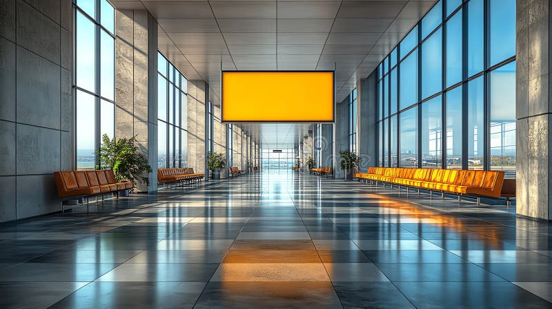 Modern Hallway with Large Windows, Seating Area, and a Bright ...