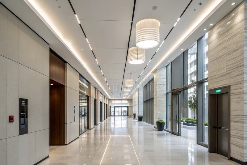 Modern Hallway Lighting in Building Stock Illustration - Illustration ...