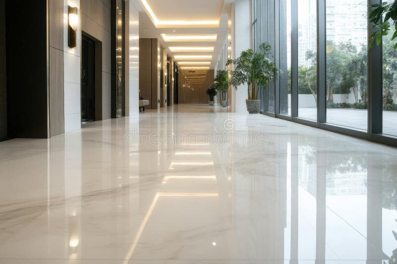 Modern Hallway Marble Floors Plants Clean Aesthetic Design Stock Photos ...