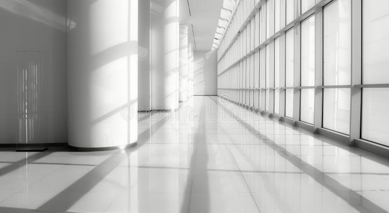 Modern Hallway with Natural Light and Shadows in a Sleek Building ...