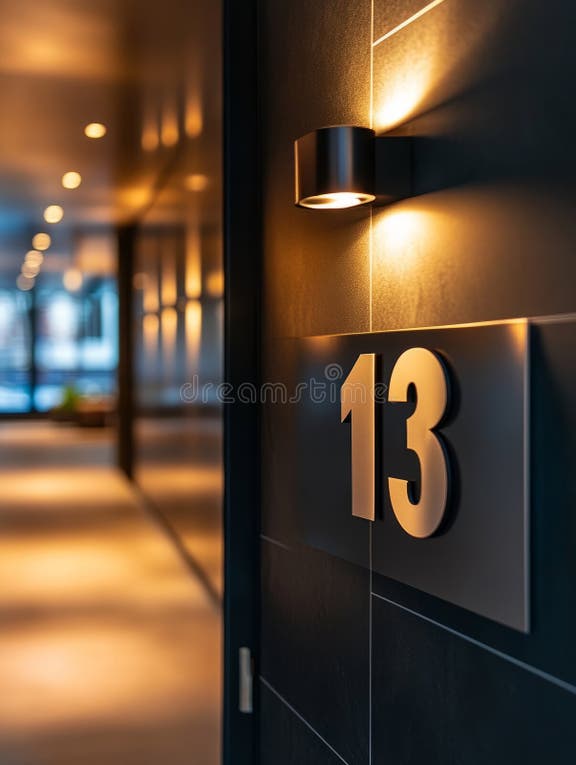 Modern Hallway with Number 13 on a Door. Stock Image - Image of ...