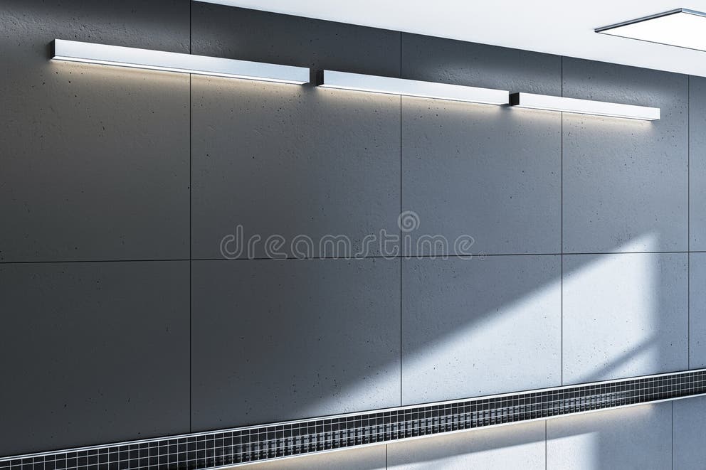 Modern Hallway with Rectangular Lights on a Tiled Wall. 3D Rendering ...