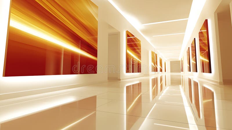 Modern Hallway with Warm-toned Abstract Art Stock Illustration ...