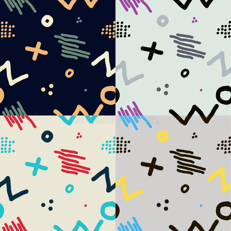 Modern Hand Draw Abstract Seamless Pattern Set Stock Vector ...