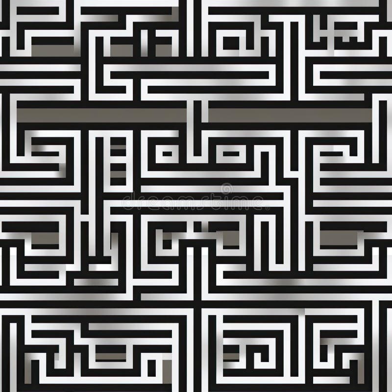 Modern Hand-drawn Maze Design in Dark Silver and Light Black (tiled ...
