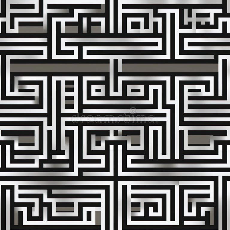 Modern Hand-drawn Maze Design in Dark Silver and Light Black (tiled ...