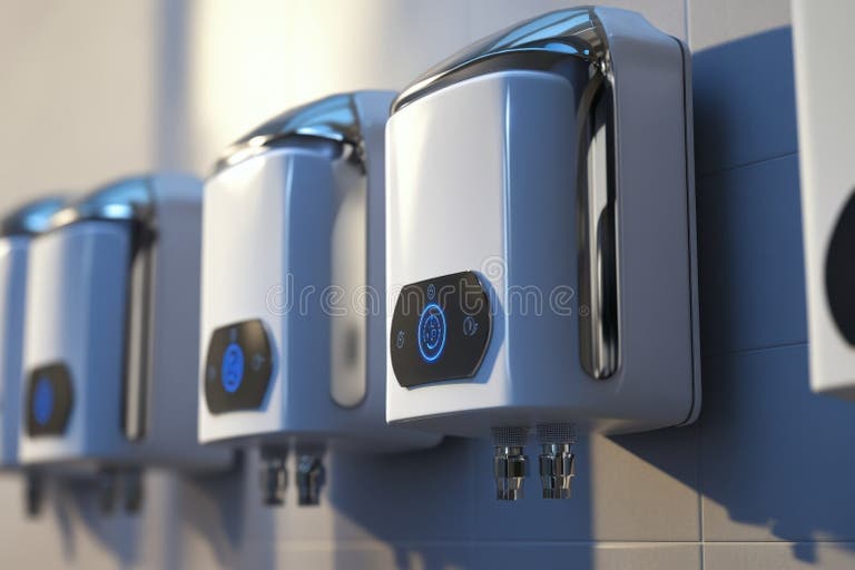 Modern Hand Dryers Mounted in a Restroom with Sleek Design and ...