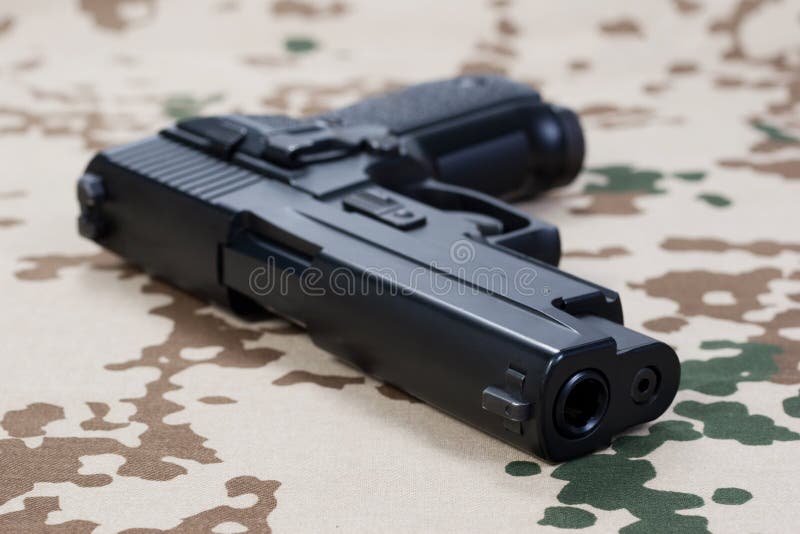 Modern Hand Gun on Camouflaged Uniform Stock Image - Image of service ...
