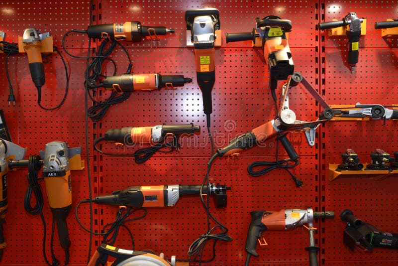 Modern Handheld Grinders and Other Tools by AEG Presenting on Stand ...