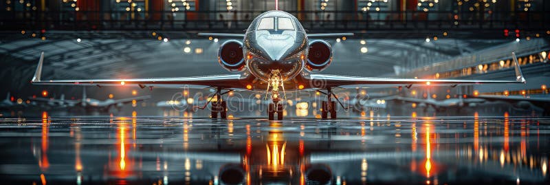 A Modern Hangar with a Modern High-tech Private Jet Standing in it ...