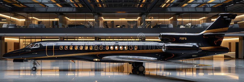 A Modern Hangar with a Modern High-tech Private Jet Standing in it ...