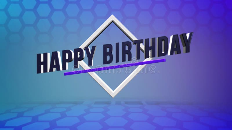 Modern Happy Birthday with Cube on Blue Gradient Geometric Pattern ...