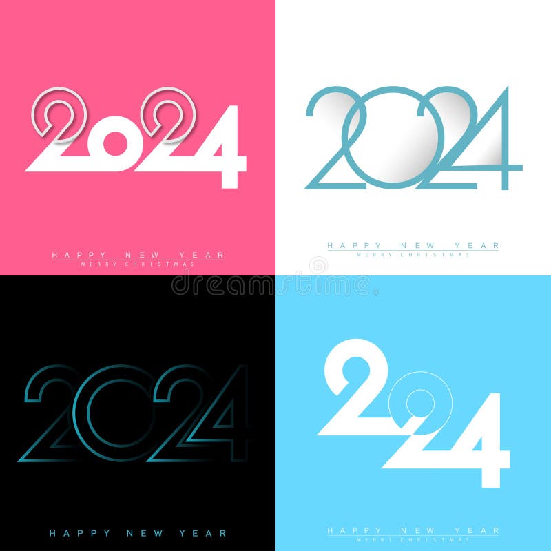 Modern Happy New Year 2024 Design Set. Greeting Concept for 2024 New ...