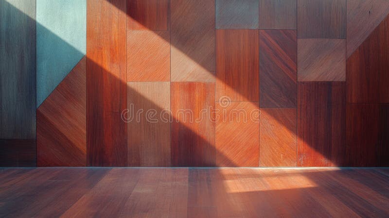 Modern Hardwood Wall with Abstract Geometric Shapes and Shadows Stock ...
