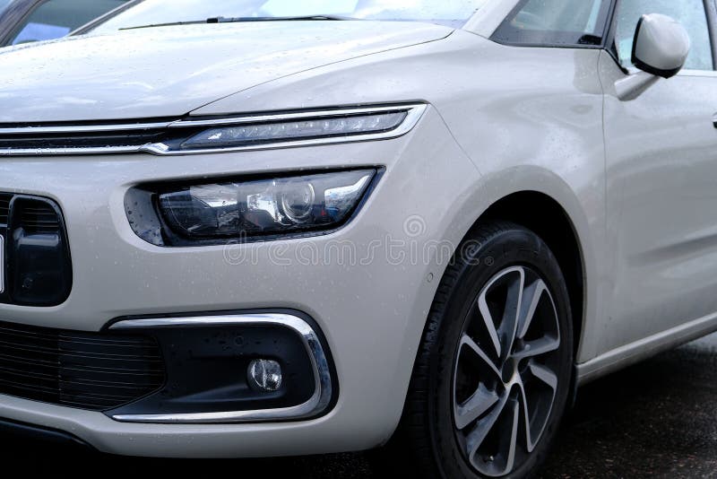 Modern Headlights with a Complex Design and Construction. Close-up of ...