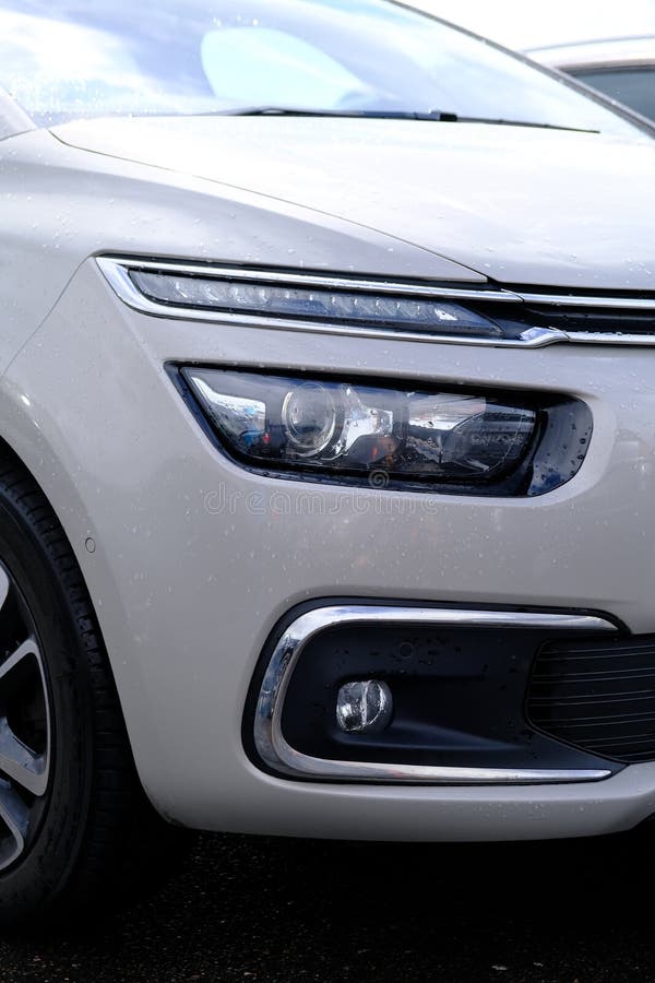 Modern Headlights with a Complex Design and Construction. Close-up of ...