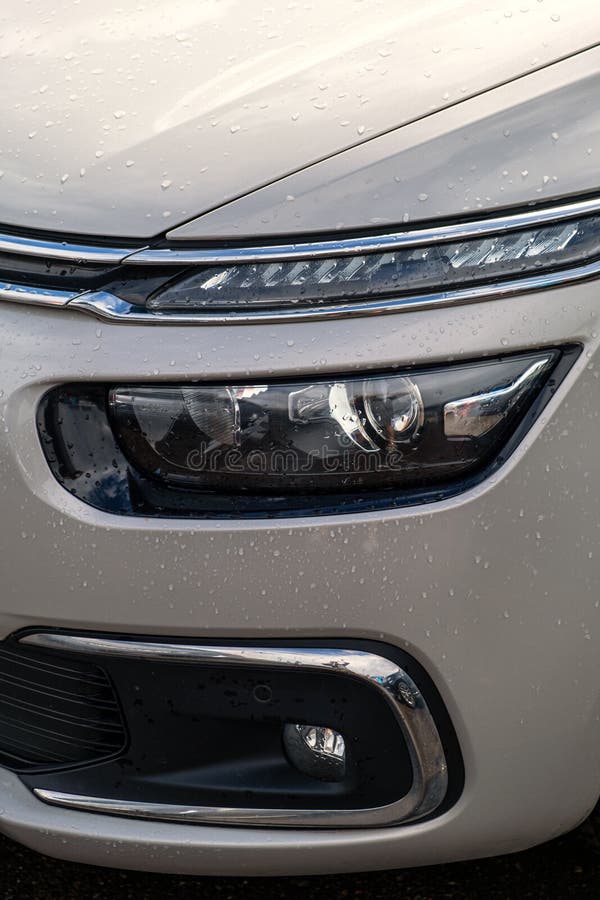 Modern Headlights with a Complex Design and Construction. Close-up of ...