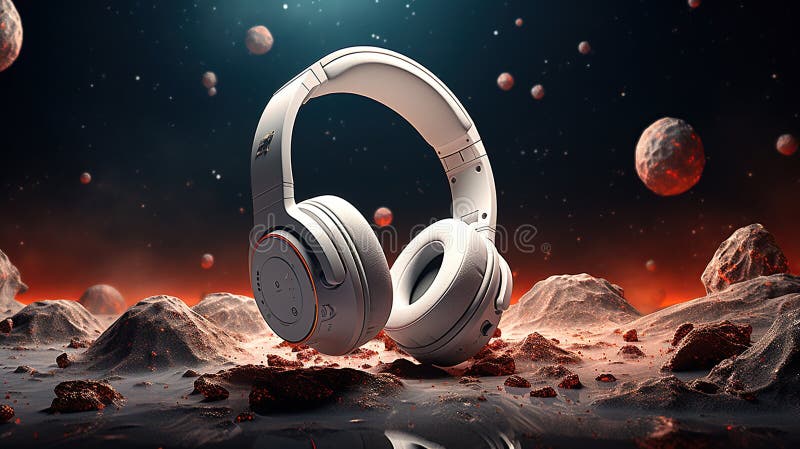 Modern Headphones Against the Backdrop of the Red Planet Stock ...
