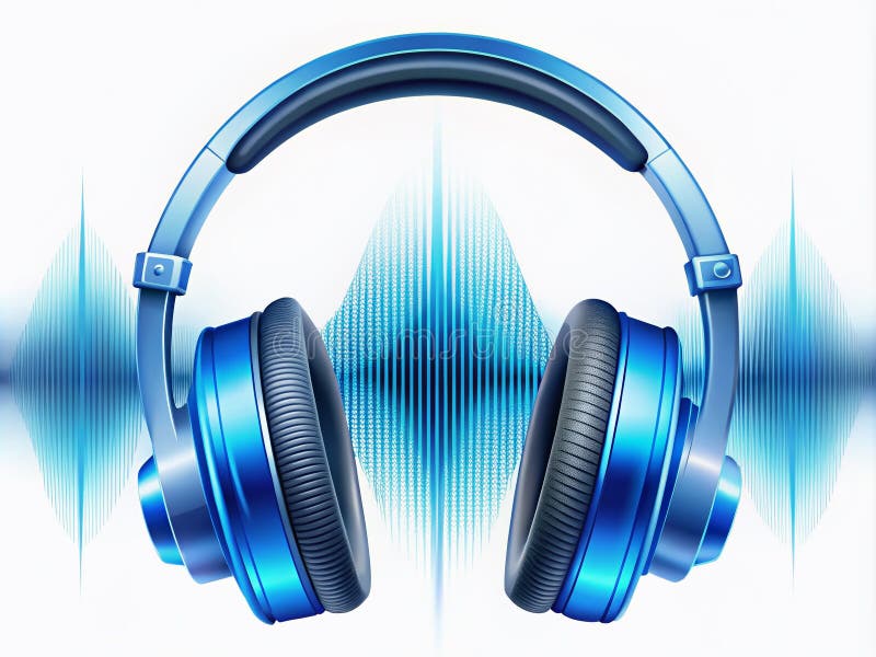 Modern Headphones with Dynamic Blue Sound Waves: a Vector Illustration ...