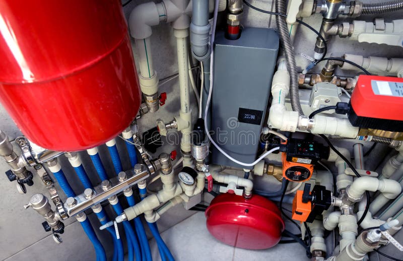 Modern Heating System in Boiler Room. Automatic Control Unit Stock ...