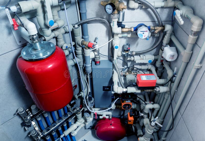 Modern Heating System in Boiler Room. Automatic Control Unit Stock ...