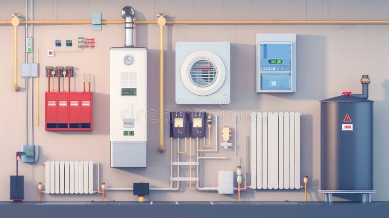 Modern Heating System Setup in Basement Featuring Gas Boiler and ...