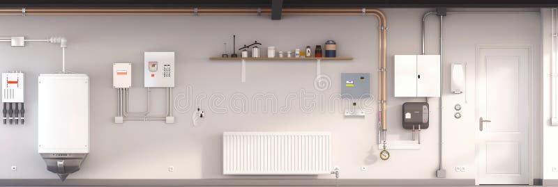 Modern Heating System Setup Including Gas Boiler and Electric ...