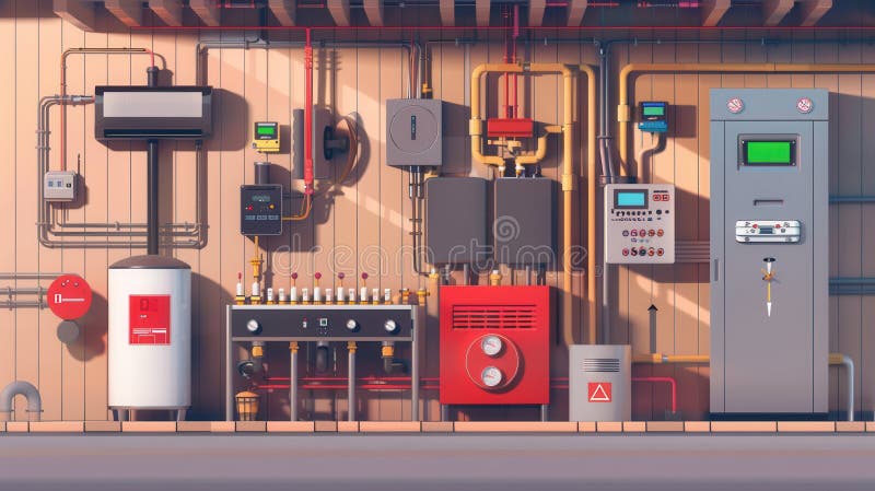 Modern Heating System Setup in Residential Basement Featuring Gas and ...