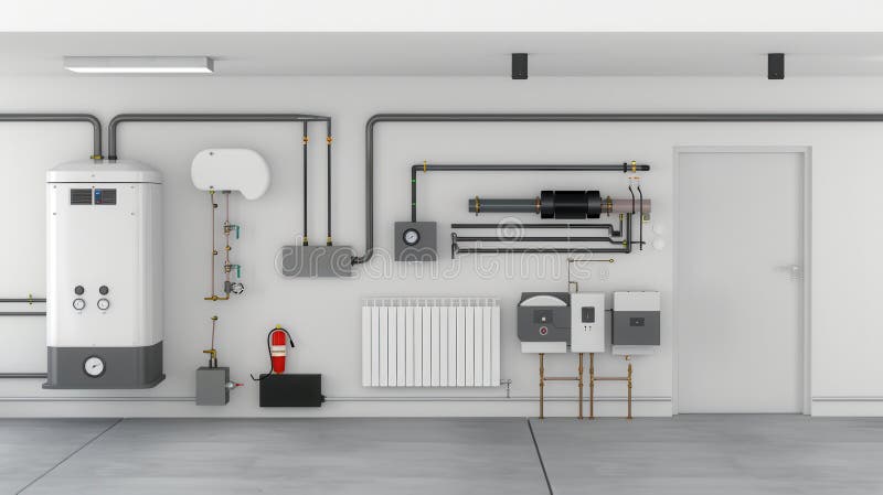 Modern Heating System Setup in Residential Basement with Gas Boiler and ...