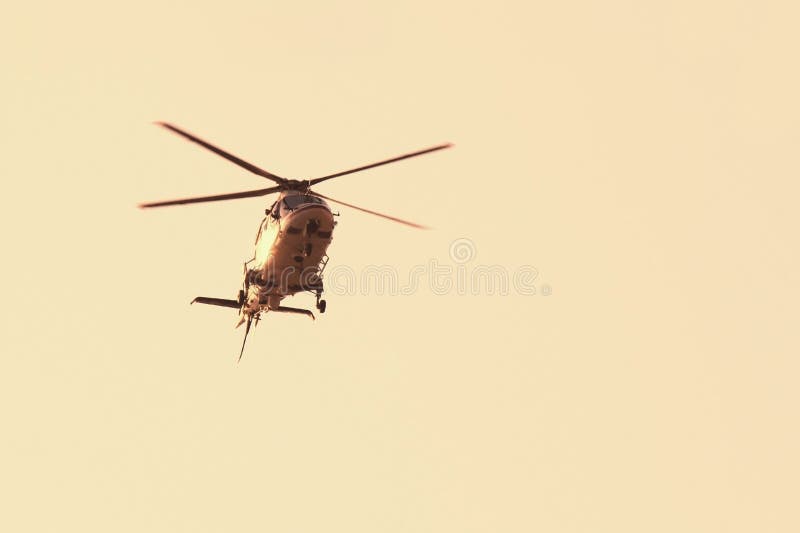 Modern Helicopter in Flight Isolated Against Sky Stock Image - Image of ...