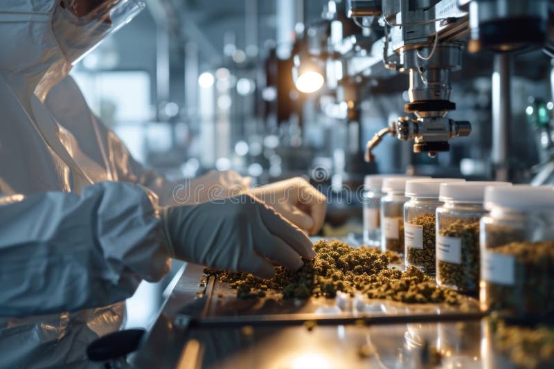 Modern Hemp Processing Facility Where an Employee in a Clean Suit ...