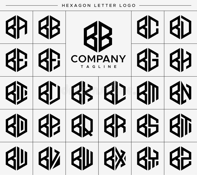 Modern Hexagon B Letter Logo Design Vector Set. Hexagonal BB B Logo ...