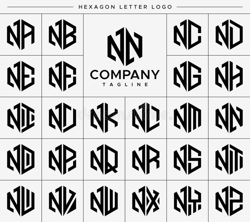 Modern Hexagon N Letter Logo Design Vector Set. Hexagonal NN N Logo ...