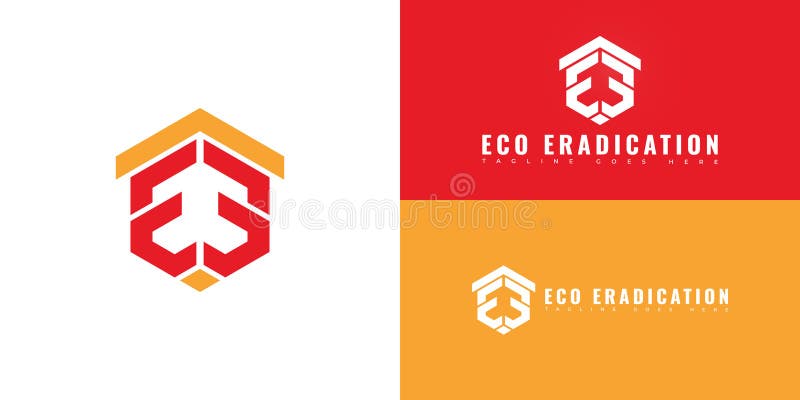 Modern Hexagon Vector Initial Letter E or EE Logo in Red-orange Color ...