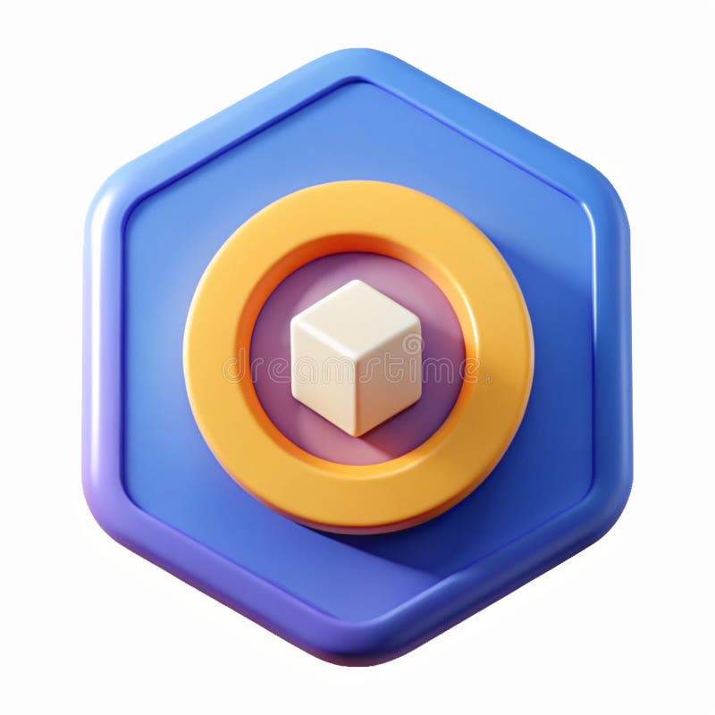 Modern Hexagonal Blue Badge Design with White Cube Centered in Yellow ...