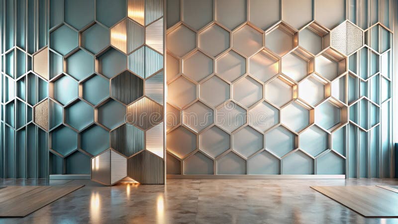 Modern Hexagonal Geometric Wall Panel Design with Subtle Lighting and ...