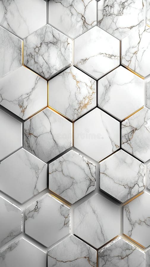Modern Hexagonal Marble Tile Design with Gold Accents Creating a Stunning Wall Pattern Stock ...