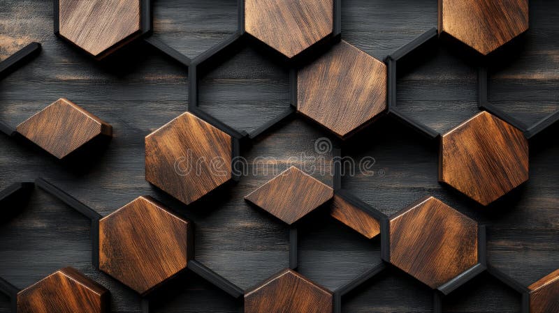 Modern Hexagonal Wooden Wall Panel in Dark Tones Stock Illustration ...