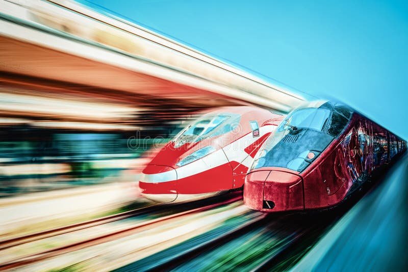 Modern Hi-speed Passenger Train, in Movement (motion) on Railways ...