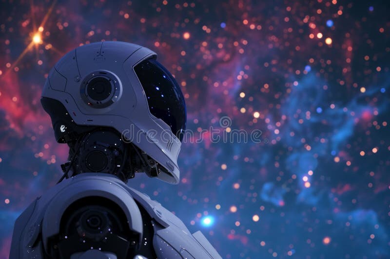 High-tech Robot Against the Background of the Starry Sky Stock Photo ...