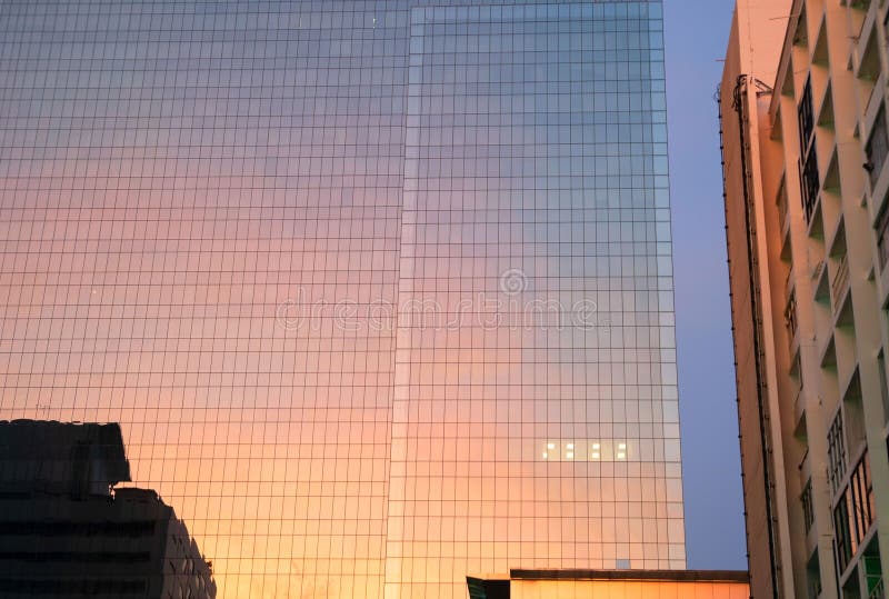 Modern High Building Glass Wall at Evening Time .sky Reflection Stock ...