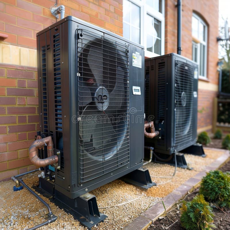 A Modern, High-efficiency Heat Pump System Installed on the Exterior of ...