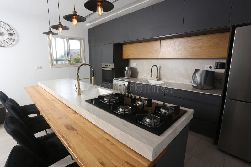 Modern High End Luxury Kitchen Stock Image - Image of indoor, interior ...