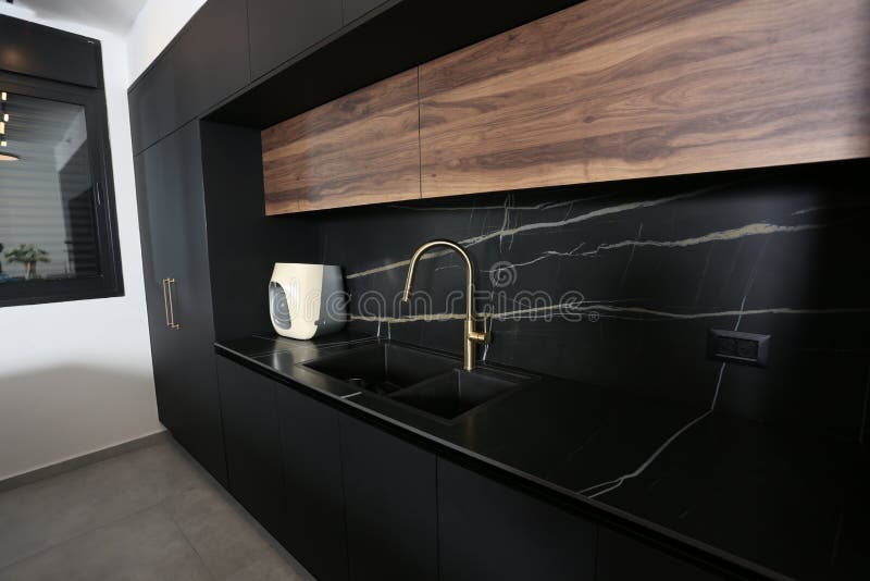 Modern High End Luxury Kitchen Stock Photo - Image of floor, home ...