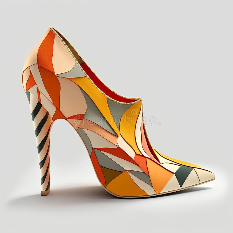 Modern High Heel Shoes with Colorful Mosaic Pattern. 3d Render ...